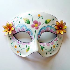 hand painted with acrylic paint carnival mask with simple doodle of ...