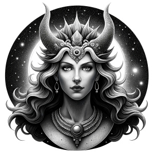 Goddess Freya galaxy high-definition design, grey and black, white ...