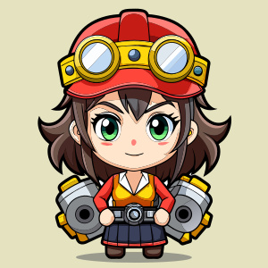 a chibi Engine women sticker white background - Recraft