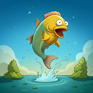 the simpsons springfield style Fish jumping out - Recraft