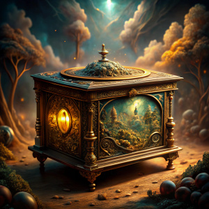 a high quality professional photo of an old music box with intricate ...