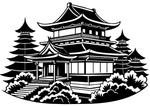 Japanese architecture, art Avant-garde. black colour, white background ...