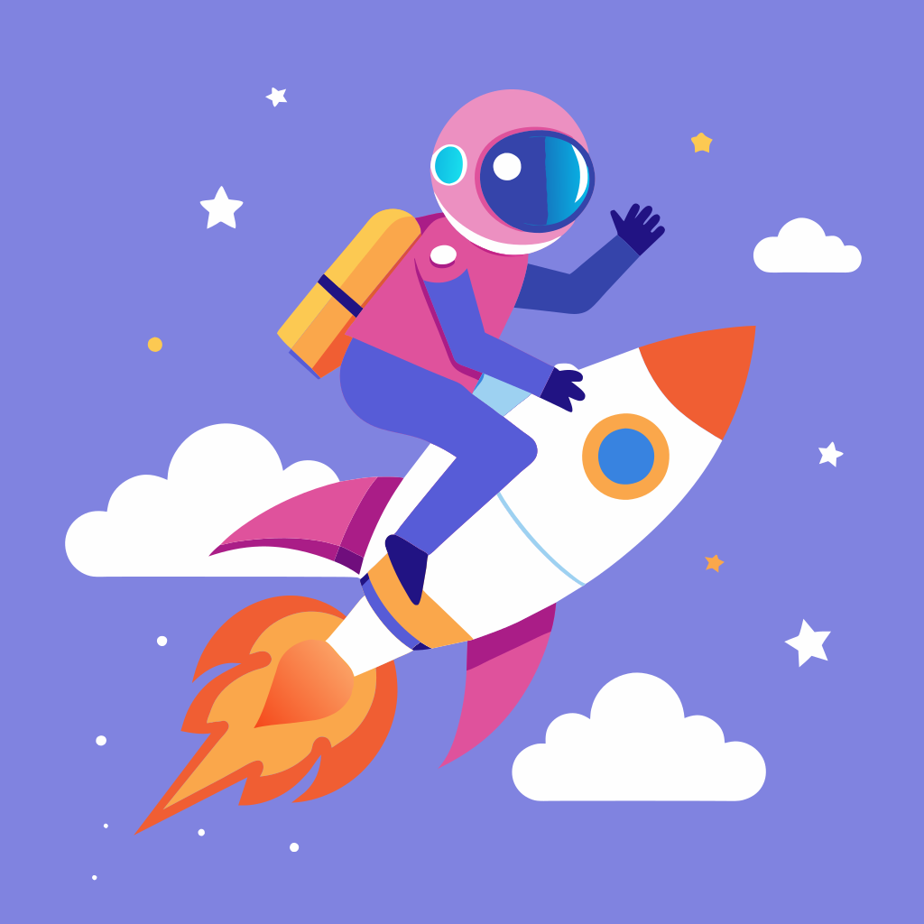 minimalistic Illustration of Illustration of a spaceman riding a rocket ...