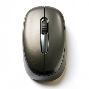A black computer mouse top view on white background - Recraft