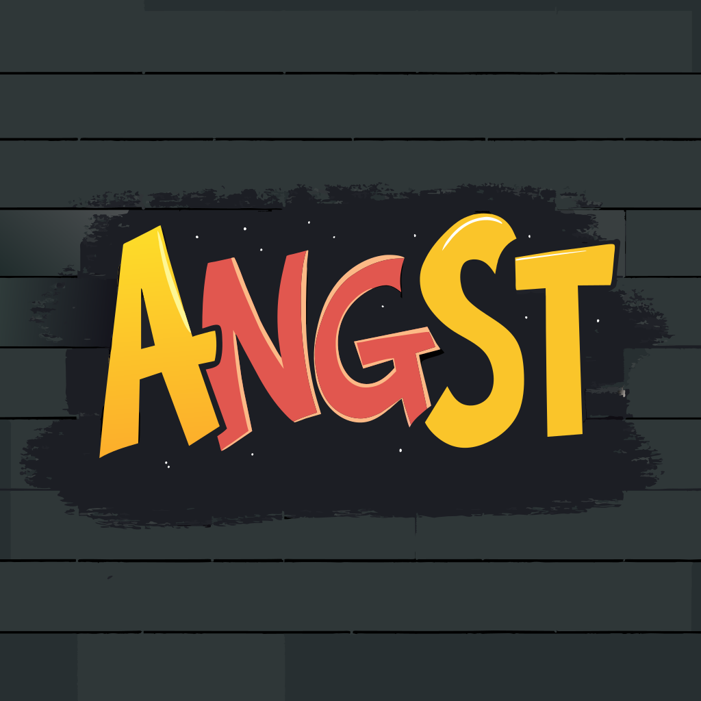 "Angst" written on the Chalkboard with lettering on brick wall ...