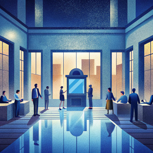 - Bank: A modern bank interior with teller windows, ATMs, vault doors ...