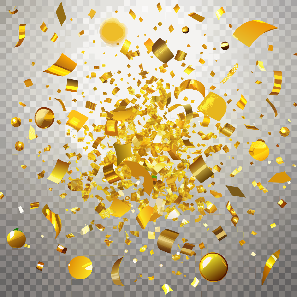 beautiful golden 3d confetti effect with transparent background - Recraft