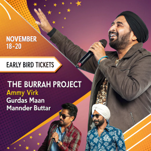 Upcoming event poster for The Burrah Project. Stars Ammy Virk, Gurdas ...