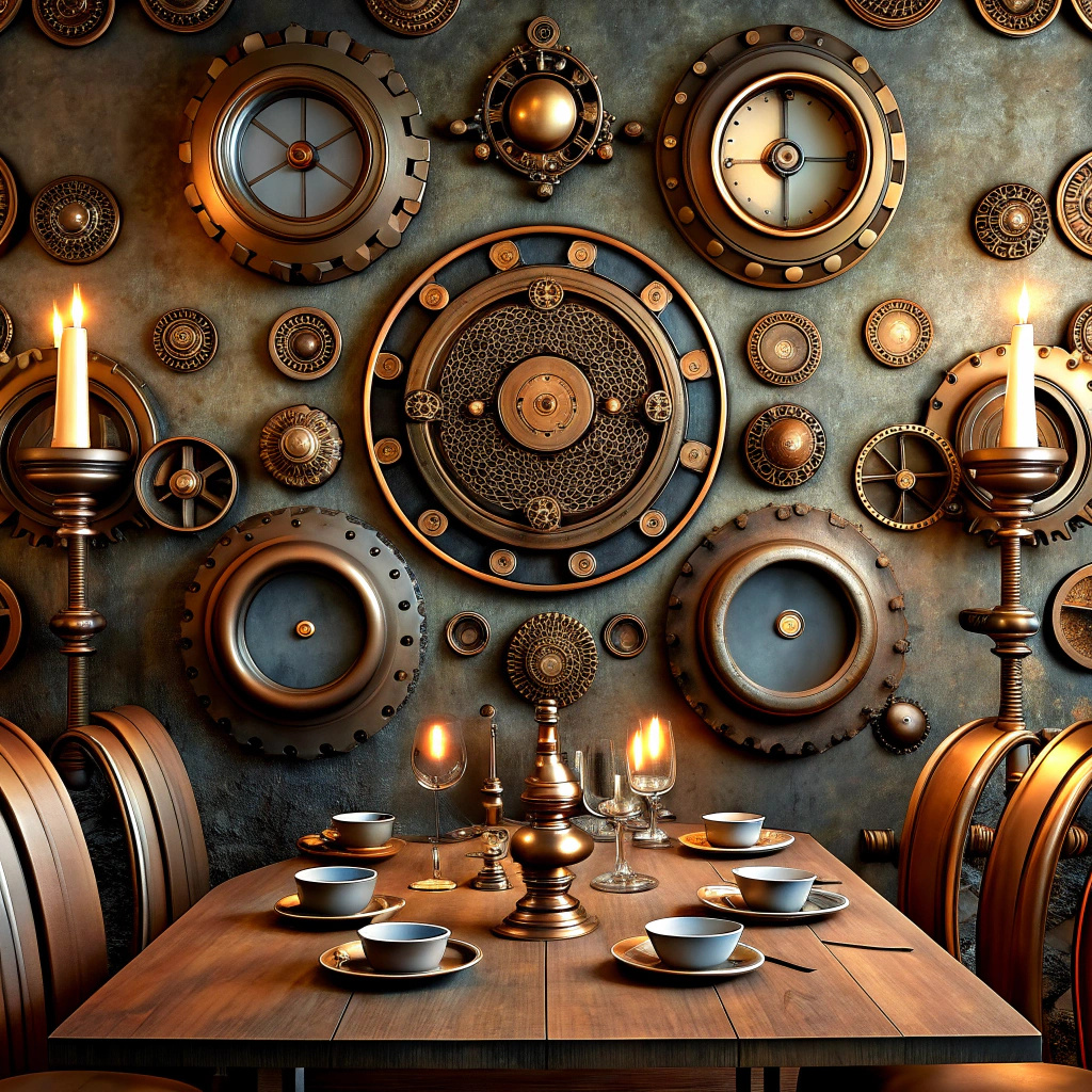 steampunk interior wall close up front view above table - Recraft