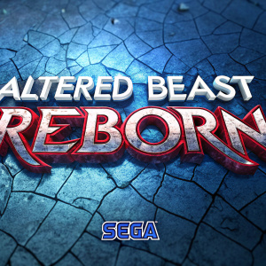 Title screen for 'Altered Beast: Reborn'. Dynamic font in bright red ...