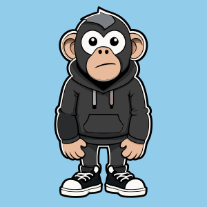 sticker, a full body monkey wearing a ripped black hoodie, t-shirt and ...