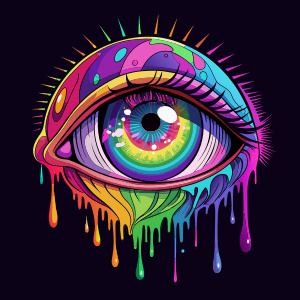 a close up of a colorful eye with dripping paint on it, intricate ...