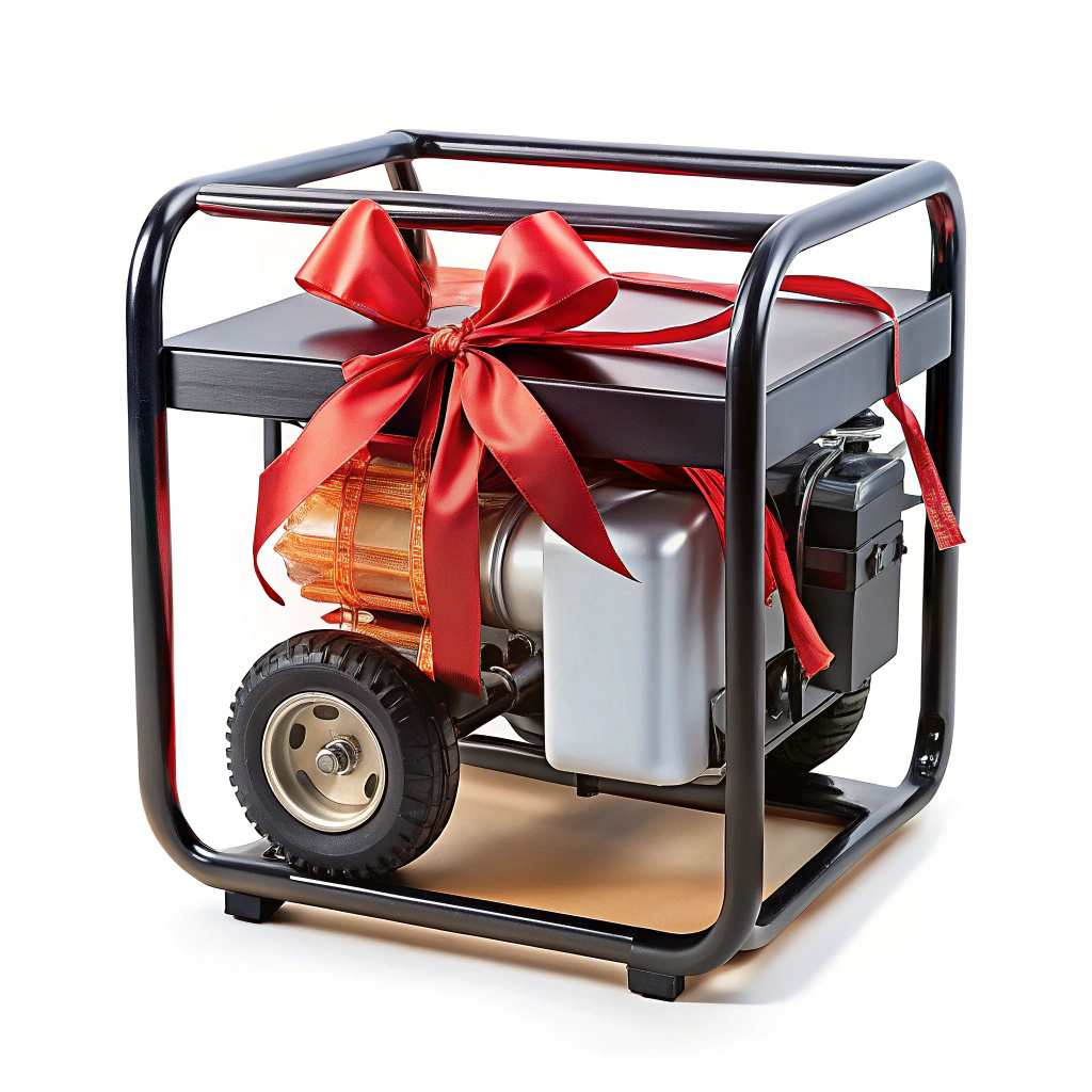 gasoline generator with frame and wheels with bow and ribbon gift on ...