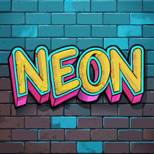 "NEON" written on the Chalkboard with lettering on brick wall ...