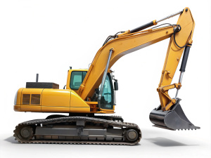 real excavator, side view on white background - Recraft