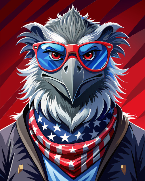 A captivating digital illustration of a stylized condor, sporting a ...