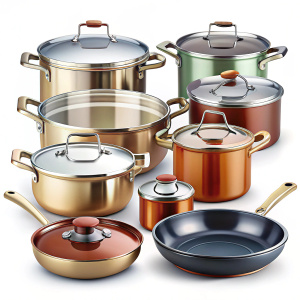 Create a realistic high-resolution set of ten different types of pot ...