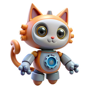 draw a cute cat in the form of an anime-style robot, add mechanisms and ...