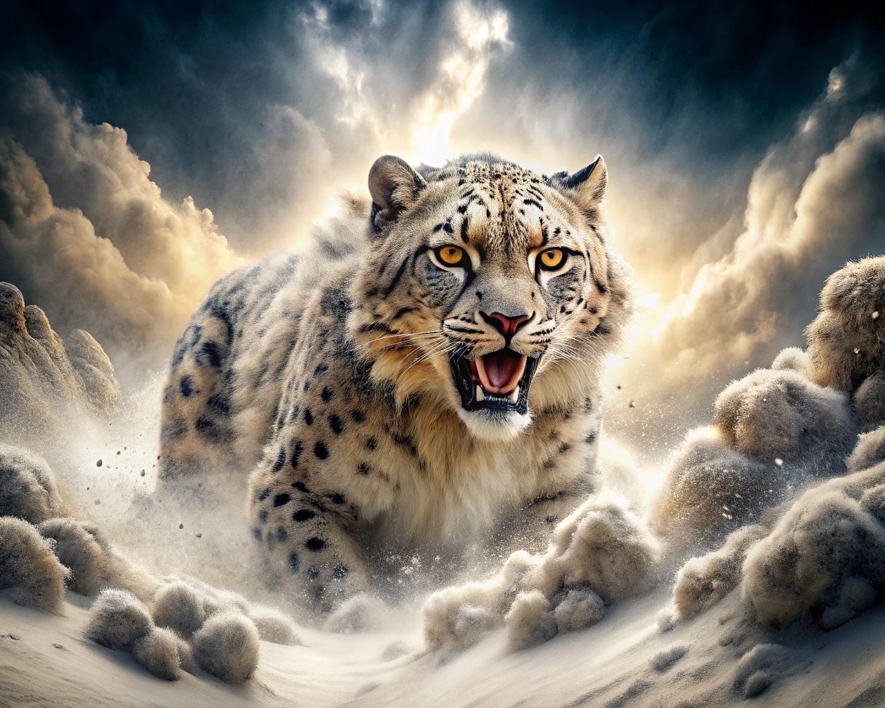 Monstrous sandstorm with the fierce (face of a Cheetah), engulfed in ...