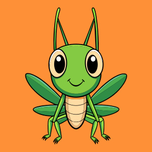 a cute grasshopper chibi style, vintage colors, 4K,. solid background ...