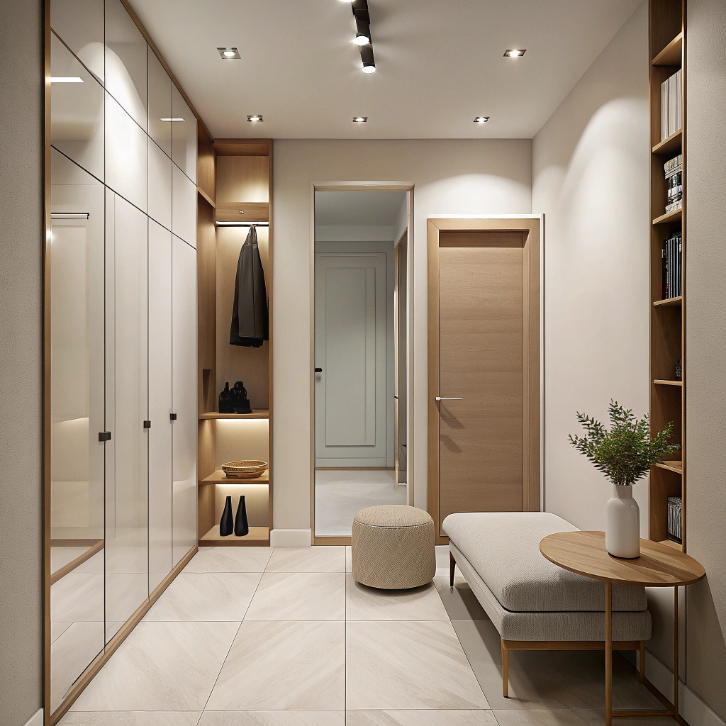 interior of a spacious hallway of a one-room apartment in a modern ...