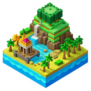 Generate a flat color background, a high definition pixel art tropical ...