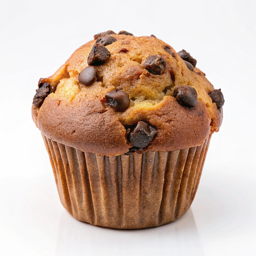 Chocolate chip muffin cake one single on white background - Recraft