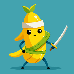 Vector banana character with samurai, 4k, 3d render. - Recraft