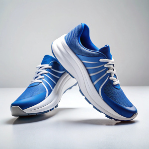 Blue and white curved sport shoes for running. - Recraft