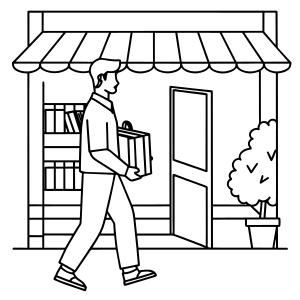 a man entering a book store - Recraft