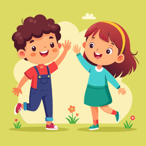 Draw two kids saying bye to each other - Recraft
