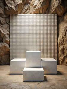 a square detailed low podium with cracks for displaying goods for ...