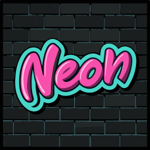 "NEON" written on the Chalkboard with lettering on brick wall ...