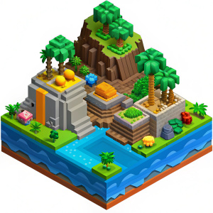 Generate a flat color background, a high definition pixel art tropical ...