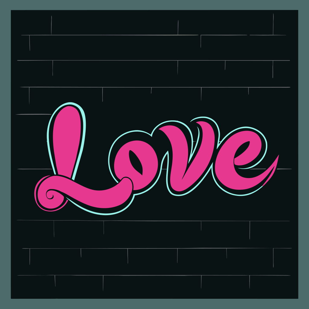 "Love" written on the Chalkboard with lettering on brick wall ...