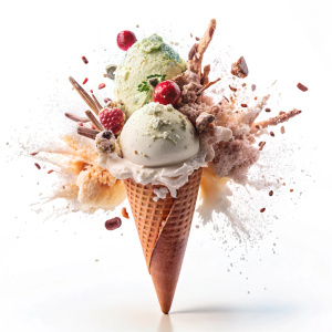 Delicious ice cream explosion, cut out on white background - Recraft
