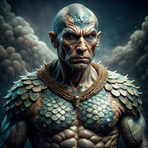 evolved man covered with his thick scales as armor - Recraft