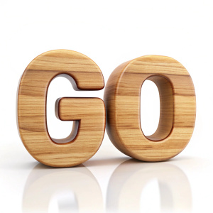 Go typography text glosy wooden on white background - Recraft
