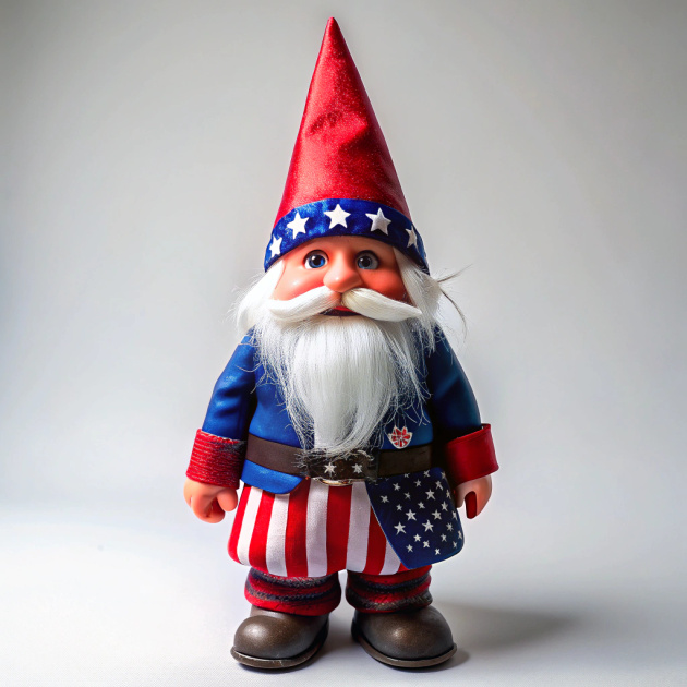 Patriotic-themed gnome dressed as historical figure .on white ...