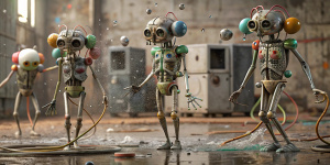 creatures in the form of a human skeleton made of multi-colored radio ...