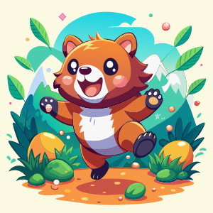 dynamic anime design of a cute big bear playing in the wild, white ...