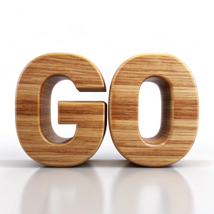 Go typography text glosy wooden on white background - Recraft
