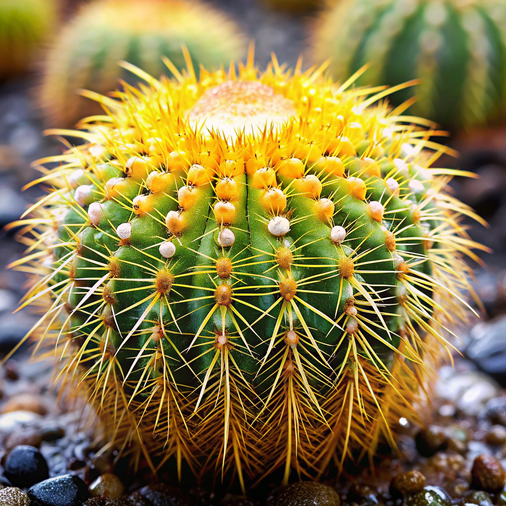Parodia Leninghausii Beautiful Golden ball cactus after rain - Recraft