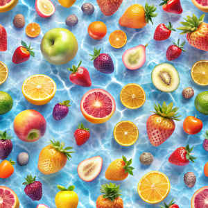 mixed fruits wallpaper in the style of ren hang, hyper-realistic water ...