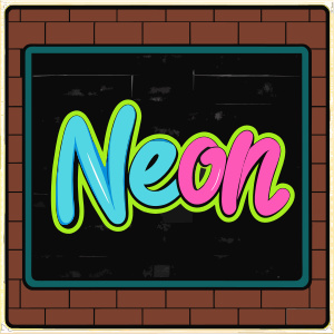 "NEON" written on the Chalkboard with lettering on brick wall ...