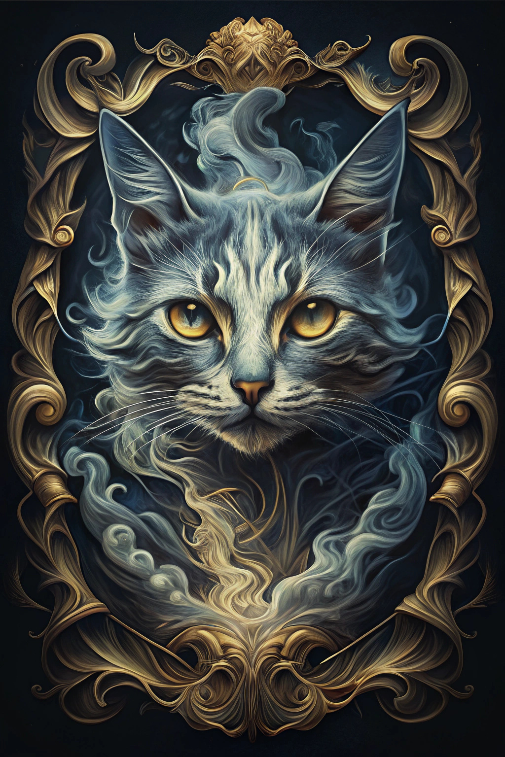 A mesmerizing image of a cat crafted entirely from smoke, dissolving ...