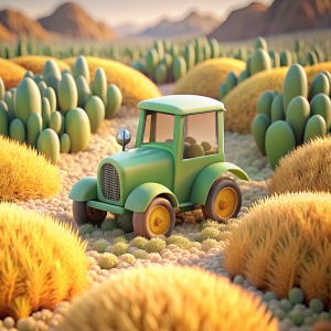 a small green tractor without a cabin is driving through a field of ...