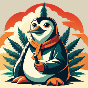 Design a comical and quirky illustration featuring a penguin enjoying a ...