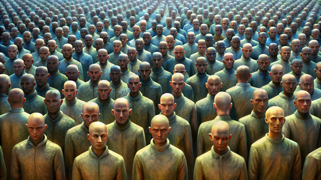 a crowd of identical people - Recraft
