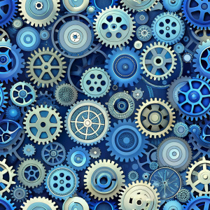A seamless pattern of gears and cogs, representing the principles of ...